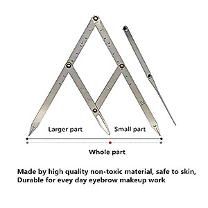 Dr.Pedi Eyebrow Golden Ratio Caliper Stencil with Flexible Arms Microblading Permanent Makeup Reusable DIY Tattoo Ruler Measurement Symmetrical Tool Foldable, Silver, 2 Piece Set