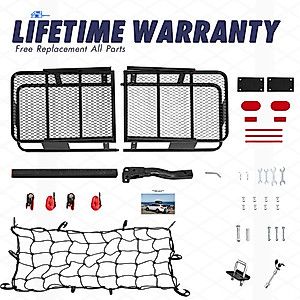 King Bird Folding Hitch Mount Cargo Carrier 60x24x6 with Hitch Lock & Hitch Stabilizer & Cargo Net & Ratchet Straps Fits to 2'' Receiver,550LBS Capacity Cargo Basket | Trailer Tow Hitch Cargo Carrier