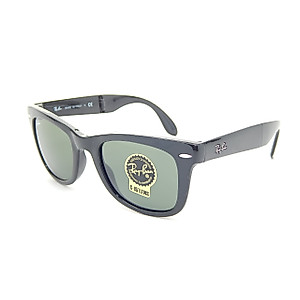 New Ray Ban Folding Wayfarer RB4105 601 Glosssy Black/Green 50mm Sunglasses