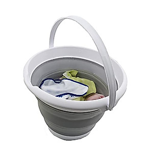 SAMMART 8.5L (2.2 Gallon) Collapsible Plastic Bucket - Foldable Round Tub - Portable Fishing Water Pail - Space Saving Outdoor Waterpot. Size 31cm Dia (White/Grey, 1)