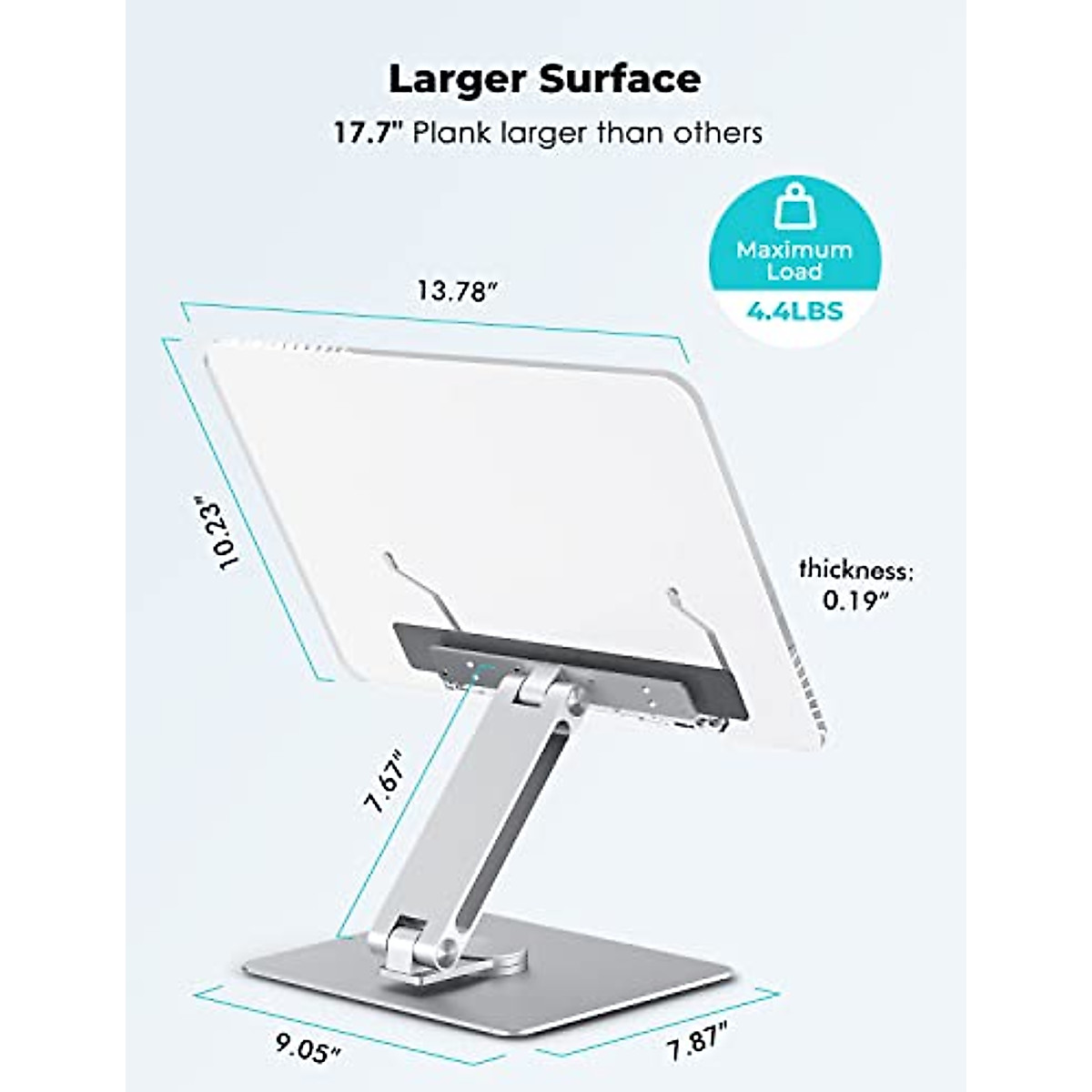 viozon Acrylic Book Stand for Reading,Cookbook Holder, Adjustable Height&Angle, 360° Rotating Base, Aluminum, Foldable & Portable, for Office, Kitchen, School Textbook, Recipe, Magazine,Tablet,Laptop