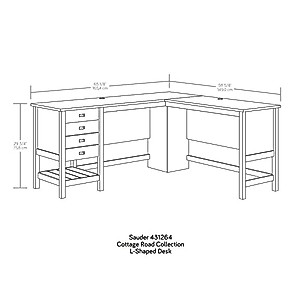 Sauder Cottage Road L-Shaped Desk with Drawers in Raven Oak, Raven Oak Finish