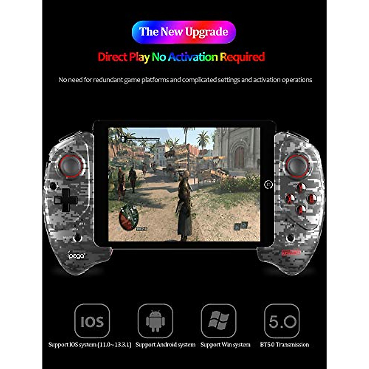 ipega-PG-9083A Wireless 5.0 Smart PUBG Mobile Game Controller Retractable Game Gamepad for iOS(iOS 11-13.3)/Android Mobile Smartphone Tablet, for Samsung Galaxy S22/S21+ /S20+5G/Note 20 Note 10/A53 5G