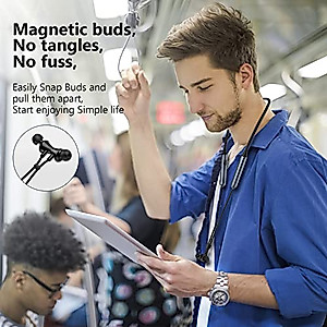 Bigtruely Wireless-Earbuds-Bluetooth-Headphones-Neckband in-Ear, Magnetic Earphones Built-in Microphone,12H Listening Time Bass Waterproof Neck Ear Buds for Running Cycling Gym Sport Workout, Silver