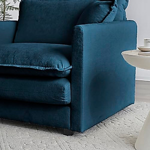 Eafurn 2 Piece Chenille Upholstered Living Room Furniture Sets, Include Free Combination Deep Seat Modular Sofa & Cloud Loveseat Section Couch and Pillows for Apartment, Studio, Office, Blue
