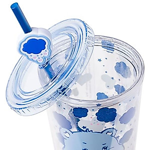 Silver Buffalo Care Bears Grumpy Bear Glitter Plastic Cold Cup with Lid and Straw Topper, 24 Ounces