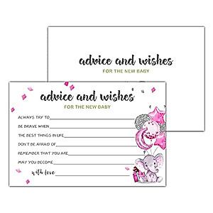 Pink Elephant Advice And Wishes Cards For The New Baby, Baby Advice Cards Perfect Addition to Your Baby Shower Party Game,Decorations Party Supply，25 Cards(bb007-JYK 003)