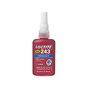 Loctite 1329505 Blue 243 Medium Strength Threadlocker, 360 Degree F Maximum Temperature, 250 mL Bottle