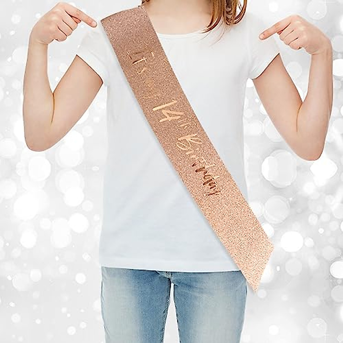 Ceqiny 14th Birthday Sash Tiara and Crowns for Girls, Birthday Queen Rose Gold Tiara, Princess Tiara Rhinestone Headbands with Combs Bridal Wedding Tiaras for Wedding Prom Bridal Party Christmas