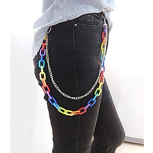 Women Men Rainbow Trousers Chain Hip Hop Punk Pants Wallet Key Chain Colorful Acrylic Gothic Rock Jean Pant Chain Waist Chain (colorflul)