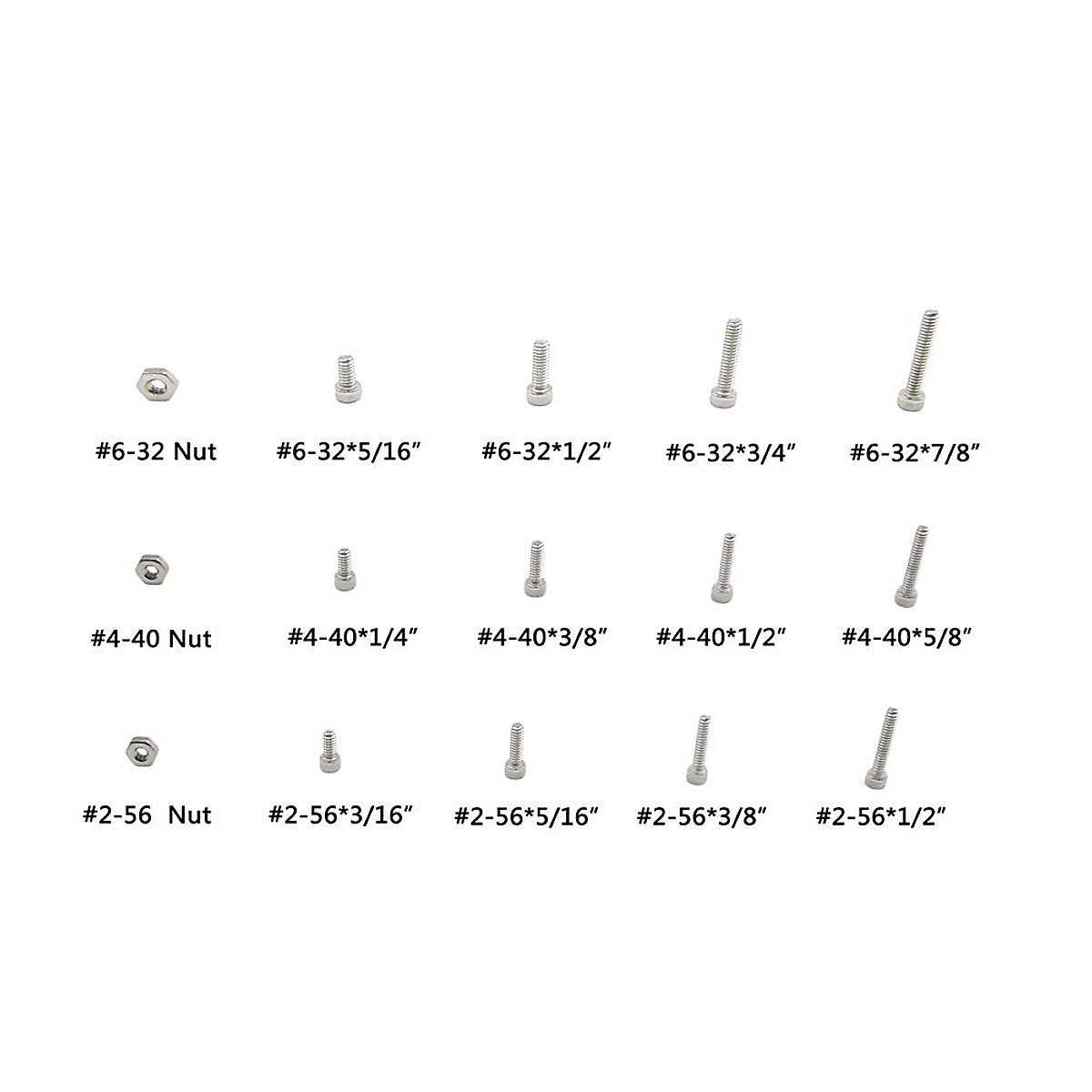 HVAZI #2-56#4-40#6-32 UNC Stainless Steel Socket Head Cap Screws Nuts Assortment Kit (#2-56#4-40#6-32UNC)