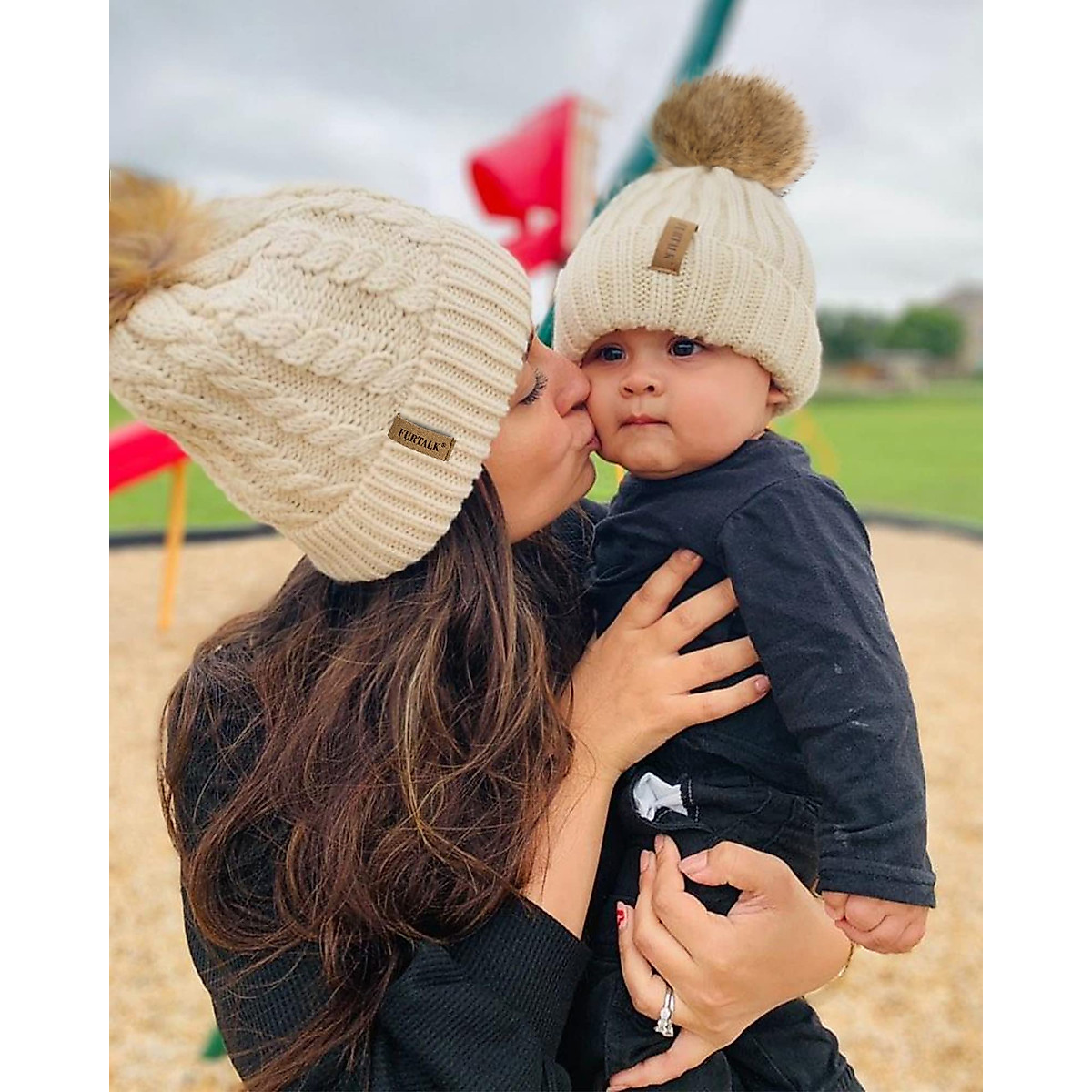 FURTALK Winter Beanie Hat for Women Warm Thick Cotton Lining Knit Bobble Skull Cap Fur Pom Pom Hats for Women