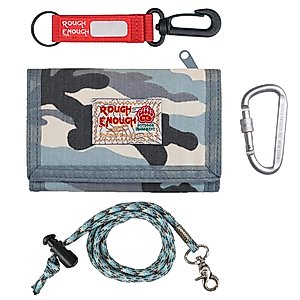 Rough Enough Kids Wallet for Boys Girls with Neck Lanyard Teen Wallet Canvas Blue Camo