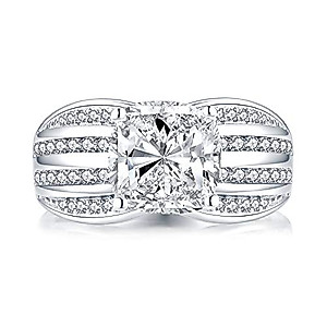 AINUOSHI Cushion Cut Cubic Zirconia Engagement Rings for Women Sterling Silver CZ Rings for Women Wedding Band (CUSHION CUT 9x9MM, 6.5)