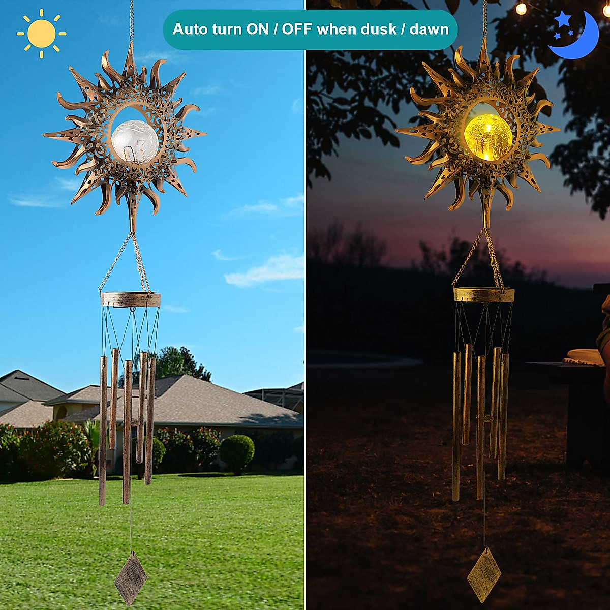 Sun Wind Chimes Solar Retro Windchimes Sympathy Gift, Wind Chimes Outdoor, Gifts for mom, Gifts for Grandma, mom Gifts, Memorial Wind Chimes.