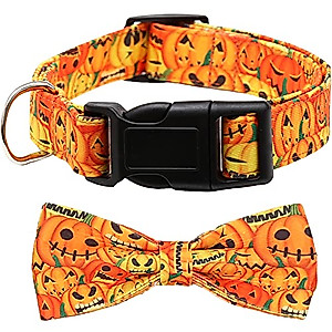 Halloween Thanksgiving Dog Bandana and Collar Set with Bow Tie Dog Scarf Triangle Bibs Kerchief Adjustable Costume Accessories for Cats Dogs Pets