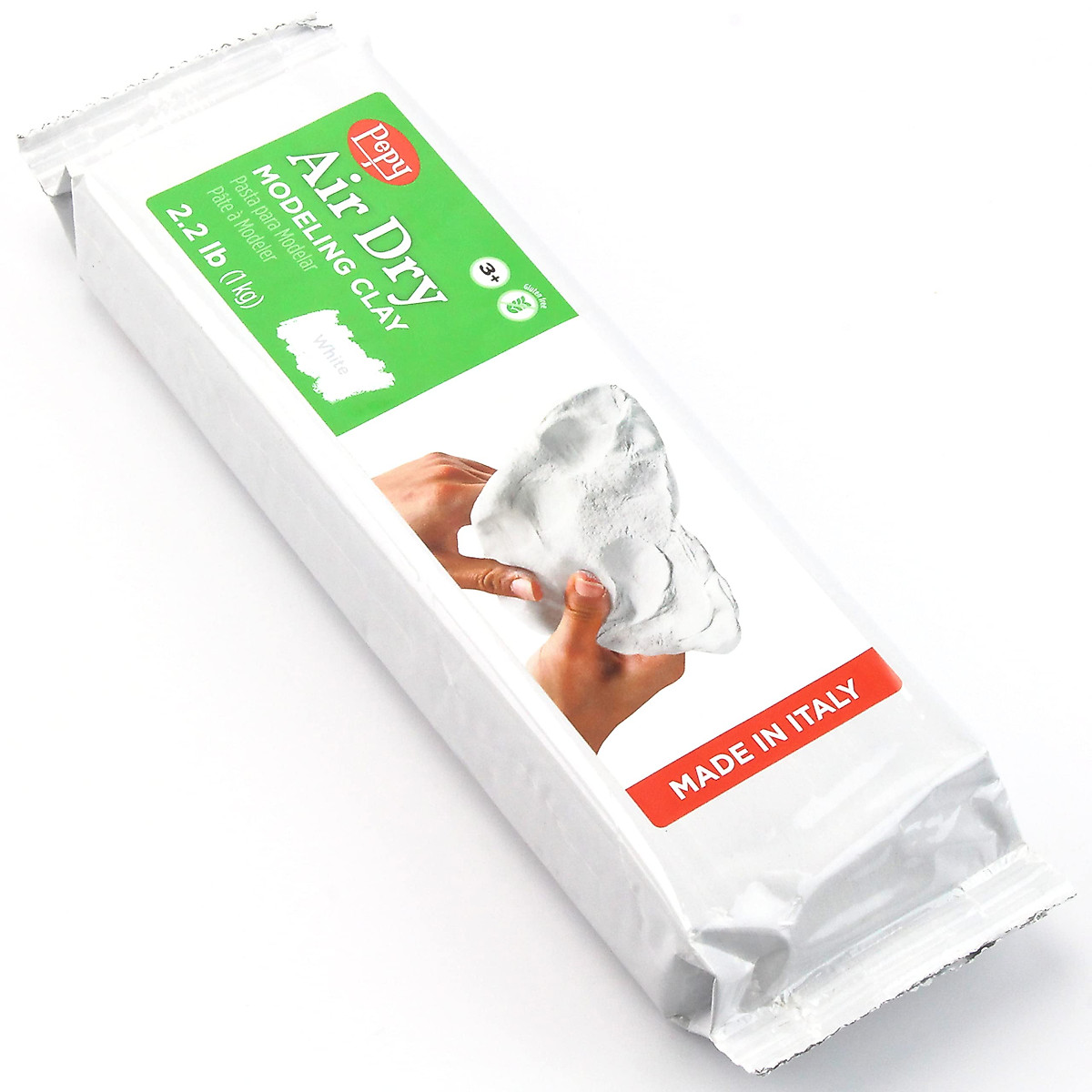 Pepy Premium European Air Dry Modeling Clay White 2.2 lb Bar, Easy to Use Air-Hardening Clay for Sculpting and Crafts Projects