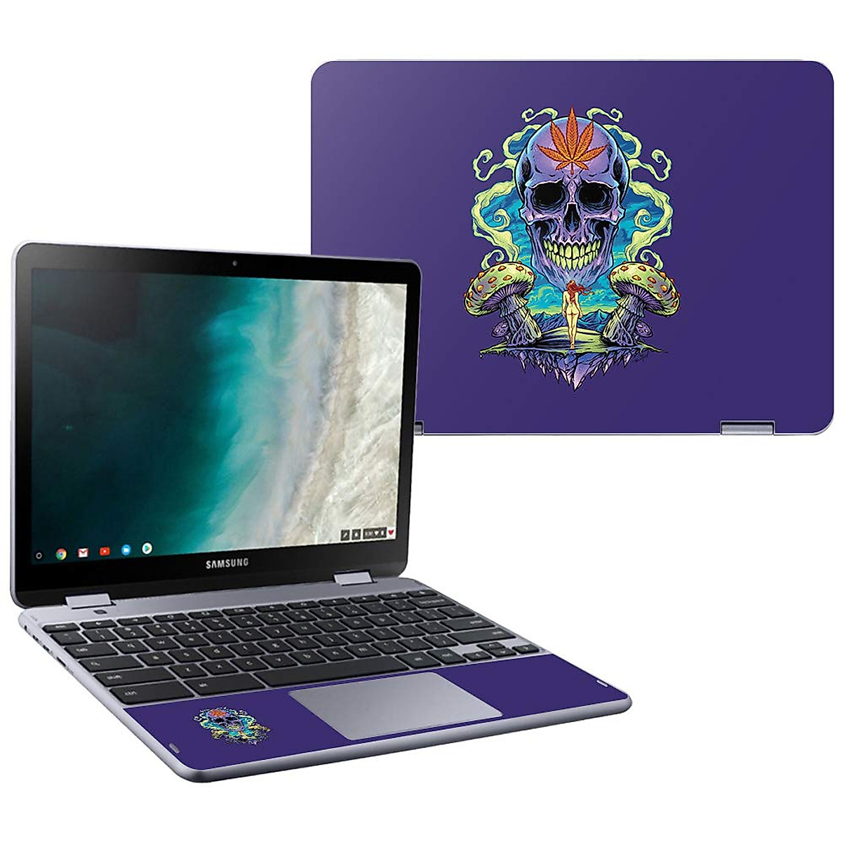 MightySkins Skin Compatible with Samsung Chromebook Plus LTE (2018) - Purple Cannabis Skull | Protective, Durable, and Unique Vinyl wrap Cover | Easy to Apply, Remove | Made in The USA