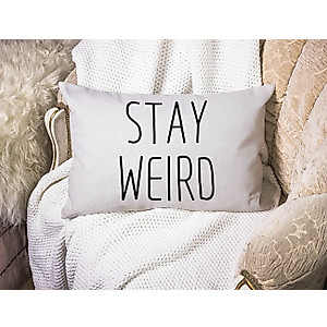 Funny Stay Weird Black White Lumbar Throw Pillow Cover 12x20 Inch Decorative Bedroom Living Room Rectanglar Cushion Case for Bed Sofa Couch