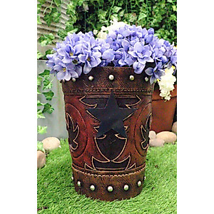 Ebros Gift Rustic Western Red Tan Lone Star Cowboy Bootcut with Silver Nailheads Faux Tooled Leather Bathroom Home Accent Country Old World (Dry Waste Basket Trash Bin)