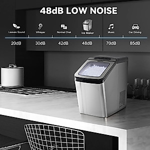 EUHOMY Nugget Ice Maker Countertop, Max 33lbs/day, 2 Way Water Refill, Self-Cleaning Pebble Ice Maker Machine with 3Qt Reservoir, Ice Makers Countertop Ideal for Home, Office, Bar, and Party. (Silver)