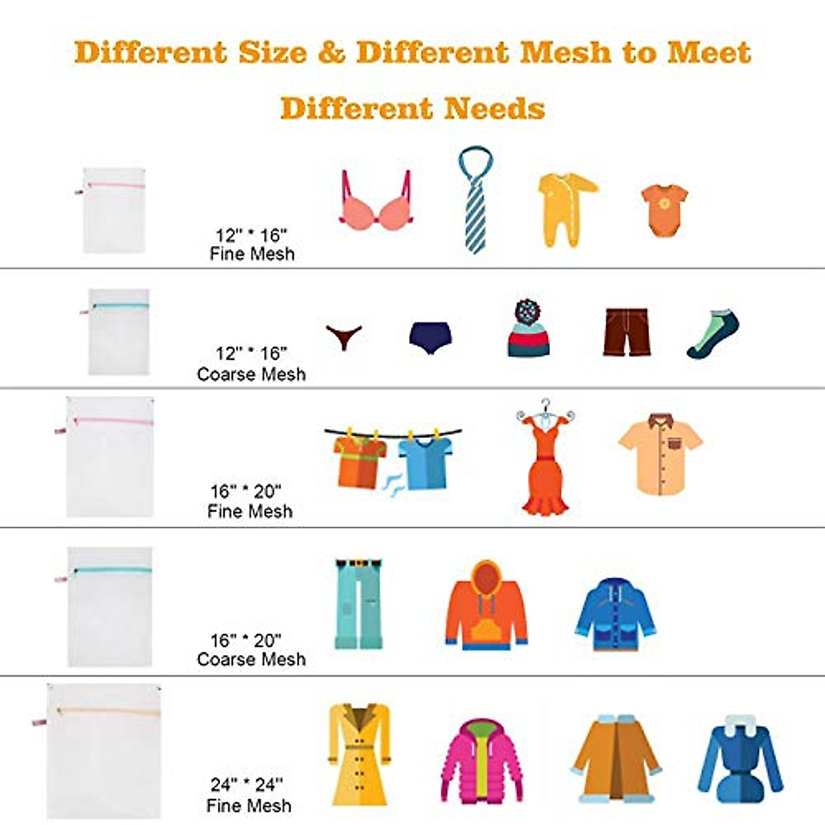 Mesh Laundry Bag 5 Pack with Fine Mesh & Coarse Mesh , OUYOOLE Laundry Wash Bag for Washing Machine, Travel, Delicates, Baby Clothes, Lingerie, Socks, Bra, Underwear