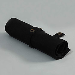 Enyuwlcm Canvas Stationery Handmade Foldable Rollup Pencil Case Travel Pen Holder Wrap Black