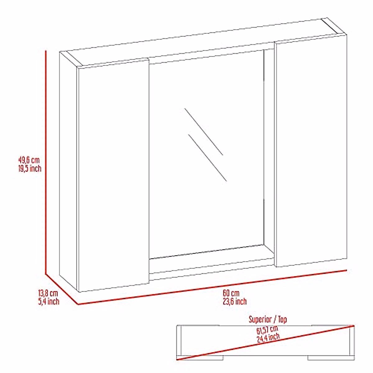 Garnet Medicine Cabinet with Mirror, 6 Inner Shelves, and External Shelf, Black