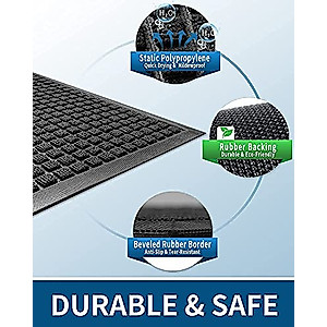 MontVoo-Door Mat Outdoor Indoor Entrance Doormats-Thick Absorbent Rubber Non Slip Outdoor Mat Welcome Shoe Mat Front Door Mats for Outside Inside Entry Entryway Rug-Black 17"x30"