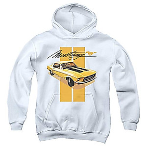 Trevco Ford Mustang Stang Stripes Unisex Youth Pull-Over Hoodie for Boys and Girls, Large White