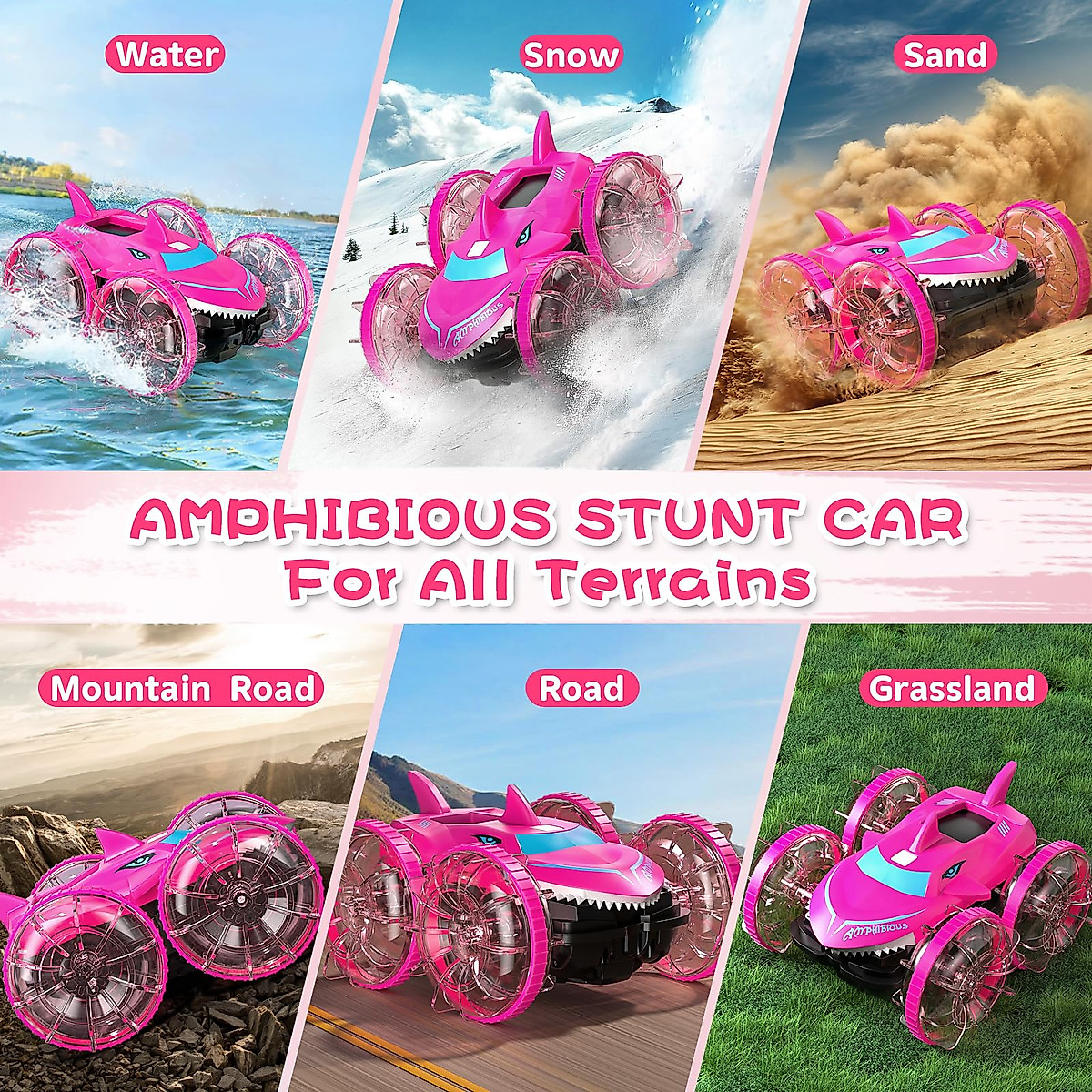 Axirata Amphibious RC Car with Lights for Kids 6-12 Year Old Girls Toy Gesture Hand Remote Control Boat 4WD 2.4GHz Waterproof RC Stunt Car 360° Rotating Water Beach Pool Toys Gift for Girls Kids