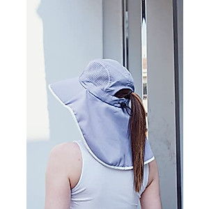 Womens Wide Brim UV Sun Protection Hats Foldable Waterproof Fish Hat Women with Neck Flap Light-Purple