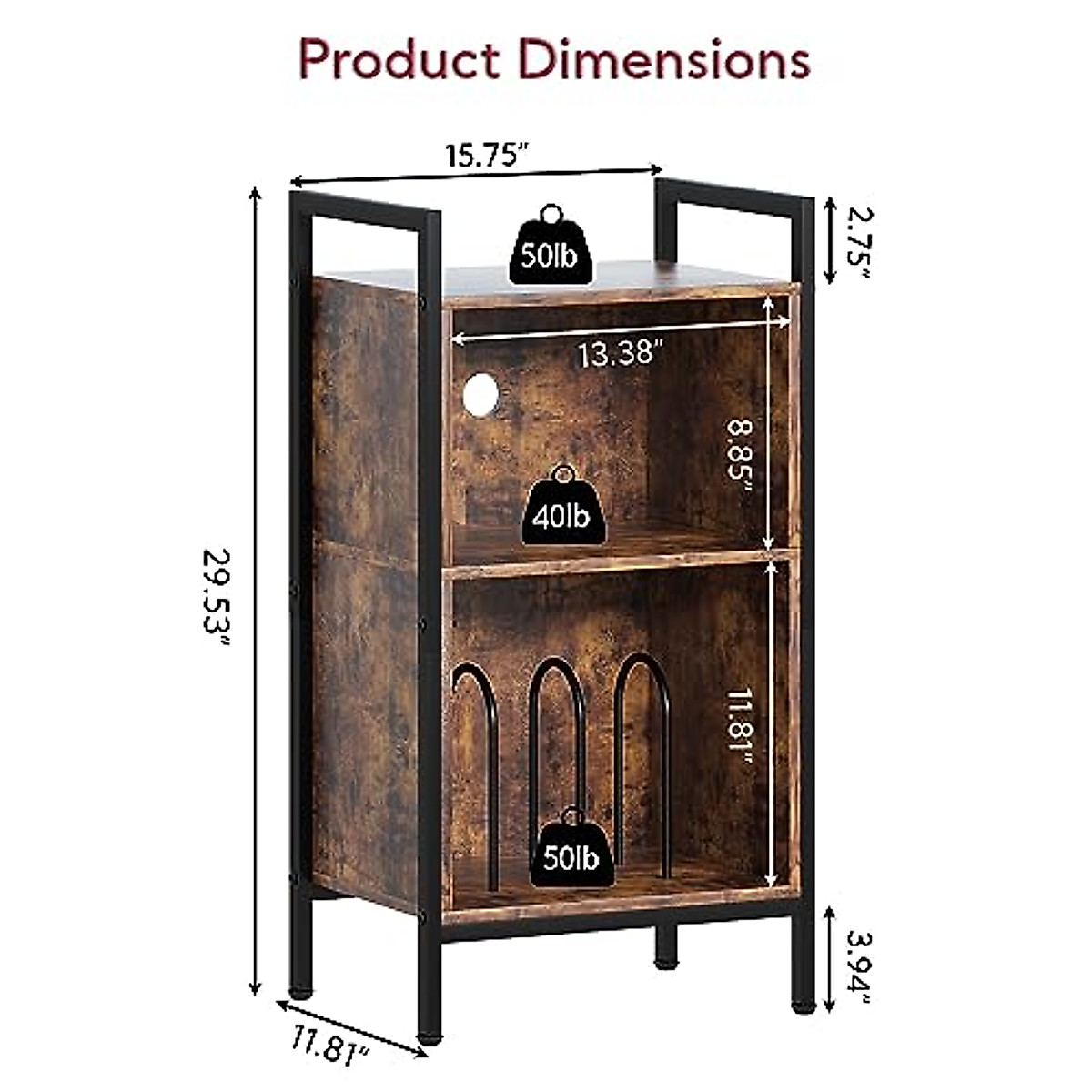 Yusong 3 Tier End Table, Tall Side Table with Storage Cabinets, Bedside Table Nightstand Small Bookcase for Small Space in Living Room, Bedroom, Office, Rustic Brown