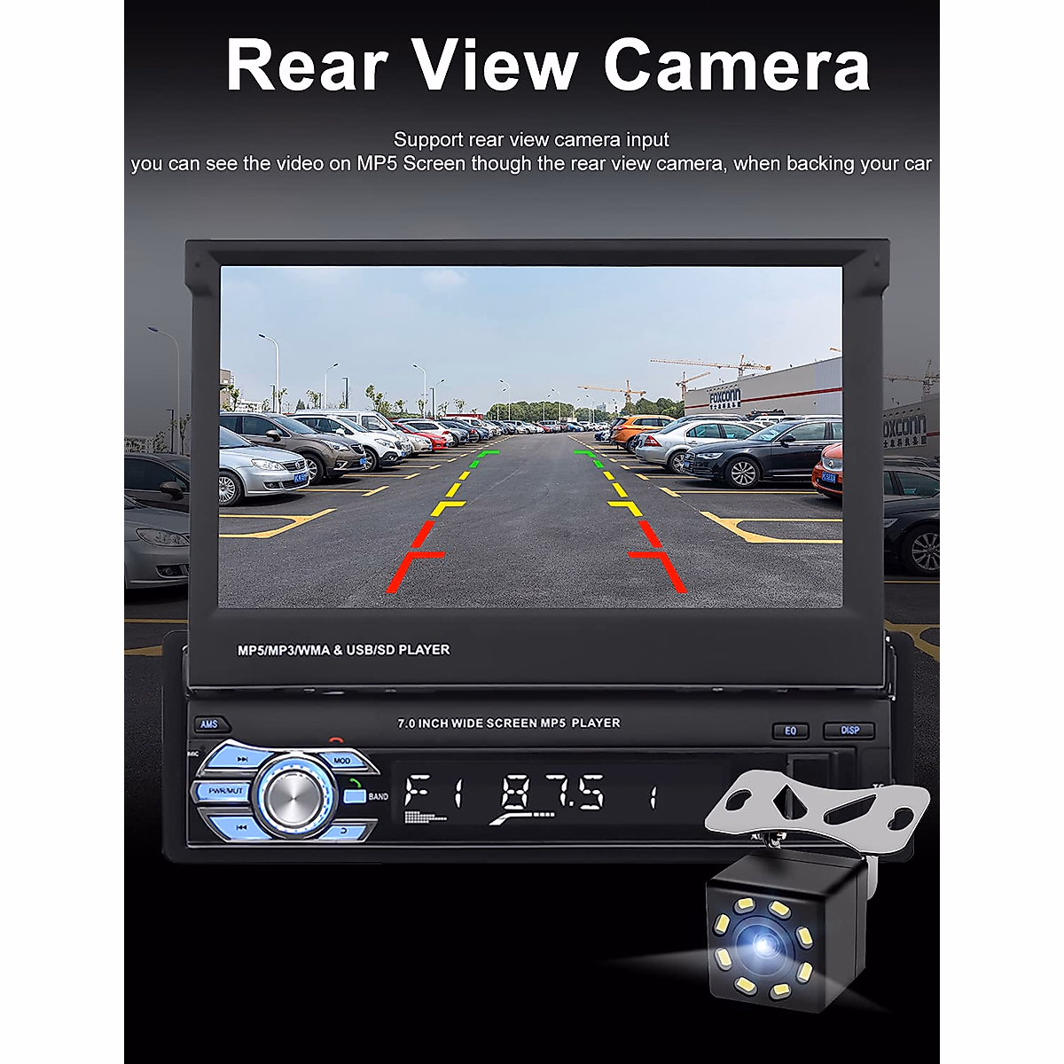 Car Stereo in Dash Single DIN 7 Inch HD Flip Out Touch Screen Radio GPS Head Unit Support Bluetooth Hands-Free GPS Navigation Mirror Link FM USB SD MP5 with Backup Camera Built-in Microphone UNITOPSCI