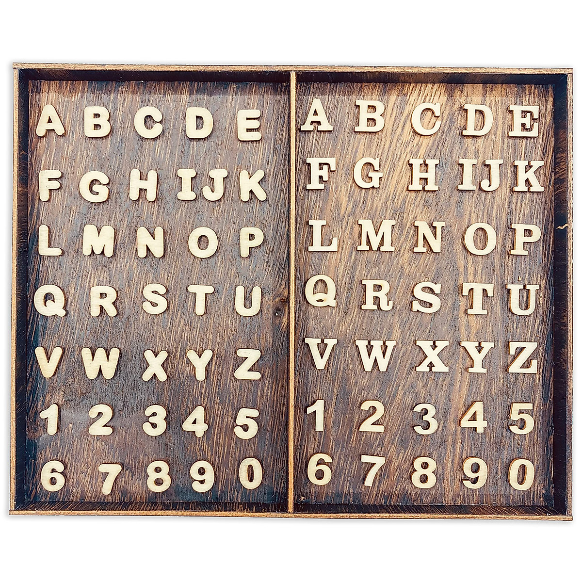 592 Pieces 1/2 Inch Mini Wooden Alphabet Letters and Unfinished Wood Numbers with Rustic Storage Tray for Scrapbooking DIY Crafts Homemade Gifts