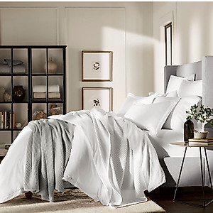 BOLL & BRANCH Signature Hemmed Duvet Set - King/Cal King, White - Luxury 100% Organic Cotton - 1 Duvet Cover, 2 Shams - Buttery Soft, Hidden Closures