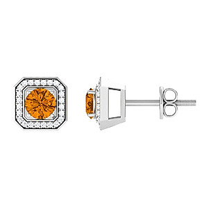 Certified Citrine and Diamond Halo Stud Earrings for Women, 1.25 cttw, Aaa Quality, 14K White Gold