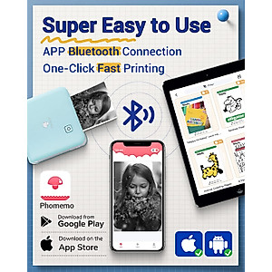 Memoking Inkless Bluetooth Printer - HD 300dpi Photo Sticker Printer Machine Mini - M02 Pro Thermal Mini Printer for Pad&Phone - 2" Mini Sticker Maker Machine Printer for Memo,Photo,DIY,Fun,1D/QR,Logo