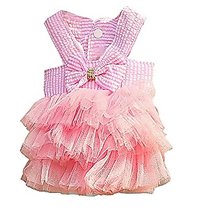Small Female Dog Sweater Stripe Puppy Princess Dog Clothes Bubble Fashion Dress Lace Dog Dresses Pet Striped Skirt Mesh Pet Clothes Dog Sweater Girl Large