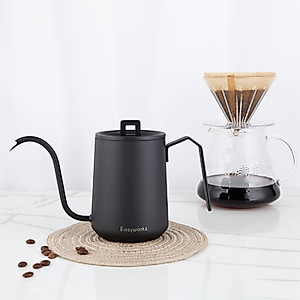 Easyworkz Gooseneck Pour Over Coffee Kettle 20 oz Stainless Steel Hand Drip Coffee Pot With Long Narrow Spout, Matte Black