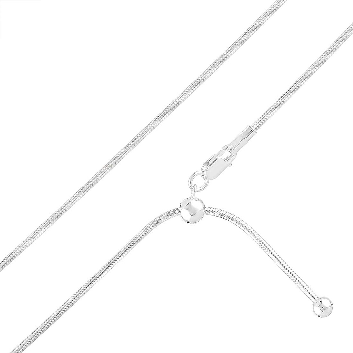Savlano 925 Sterling Silver Italian 1.5mm Solid Snake Adjustable Bolo 14-24 Inch Chain Necklace For Women - Made in Italy Comes With a Gift Box (White)