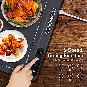 Food Warmers For Parties,6 Adjustable Temp Setting Foldable Warming Trays For Buffets Party, 500w Full-Surface Heat In 5s,6 Hours Auto Off Detachable 1.8m Power Plug Warming Mat (Dark Grey)