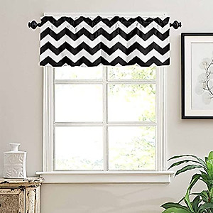Artwork Store Valances Windows Curtain Simple Chevron Zig Zag Black and White Ripple Kitchen Valances Rod Pocket Window Treatment Short Curtains Valance for Window 1 Panel,42 by 12 inches