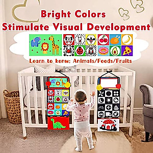 Tummy Time Baby Mirror Infant Toys Newborn Toys 0 3 Months Brain Development with Crinkle Cloth Book and Teether Black and White High Contrast Baby Toys 4 6 9 12 Month Boys Girls Crawling Sensory Toy