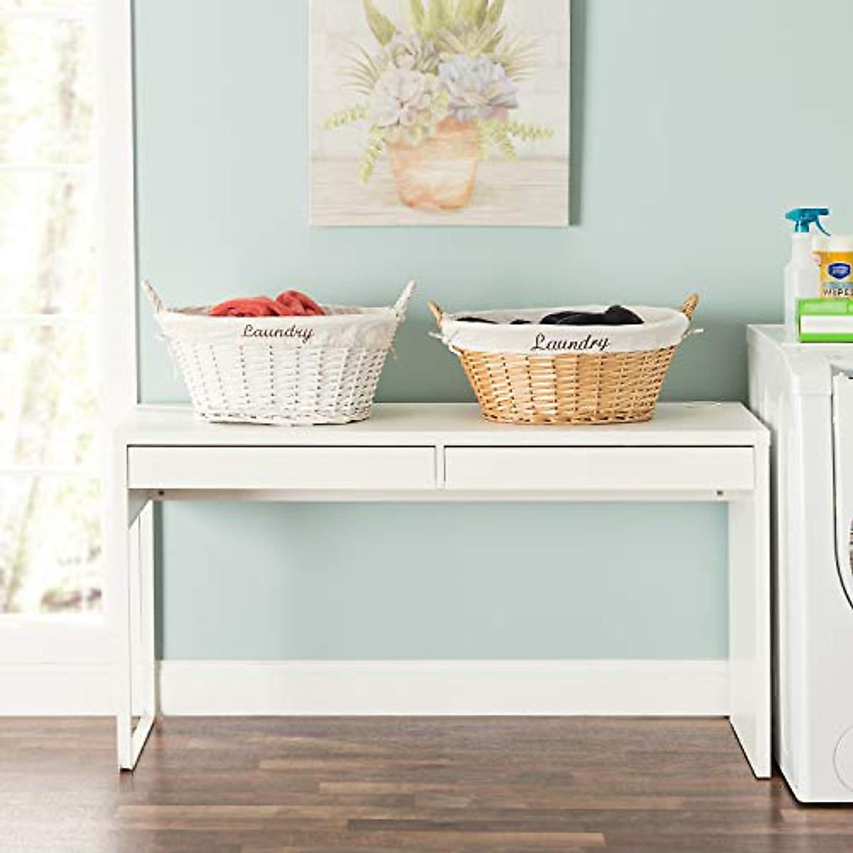 Home Basics Wicker Laundry Basket (White)