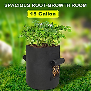 SORANGEUN 2-Pack 15-Gallon Grow Bags with 2 Flaps and Reinforced Handles,Non-Woven Potato Grow Bags, Heavy-Duty Thickened Aeration Fabric Pots for Potatoes, Tomatoes, Flowers, and Vegetables