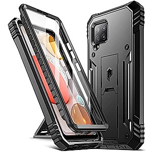 Poetic Revolution Case for Samsung Galaxy A42 5G, Built-in Screen Protector Work with Fingerprint ID, Full Body Rugged Shockproof Protective Cover Case with Kickstand, Black