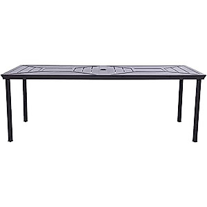 Hanover Montclair 9-Piece All-Weather Outdoor Patio Dining Set, 8 Swivel Rocker Chairs with Comfortable Seat and Lumbar Cushions, 84"x42" Stamped Rectangle Table, Umbrella, and Umbrella Base