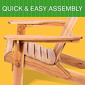 Plant Theatre Wooden Adirondack Chair - Weather Resistant, Acacia Wood, Foldable Fire Pit Chairs for Porch, Deck, Lawn and Campfire - Outdoor Patio Furniture