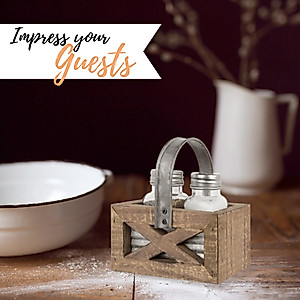 Autumn Alley Barn Door Rustic Salt and Pepper Shakers Set in Wood and Galvanized Caddy | Farmhouse Salt and Pepper Shakers For Rustic Kitchen Decor | Rustic Kitchen Accessory for your Country Kitchen